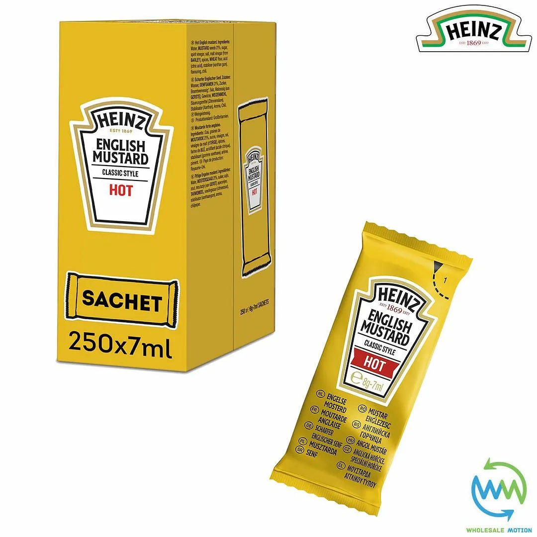 HEINZ HOT ENGLISH MUSTARD Sachets 8g 7ml SAUCE Individual Single Porti ...